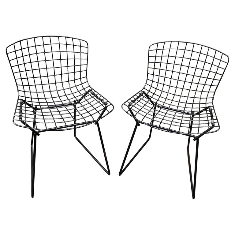 Mid Century Harry Bertoia Children's Black Wire Side Chairs for Knoll ...