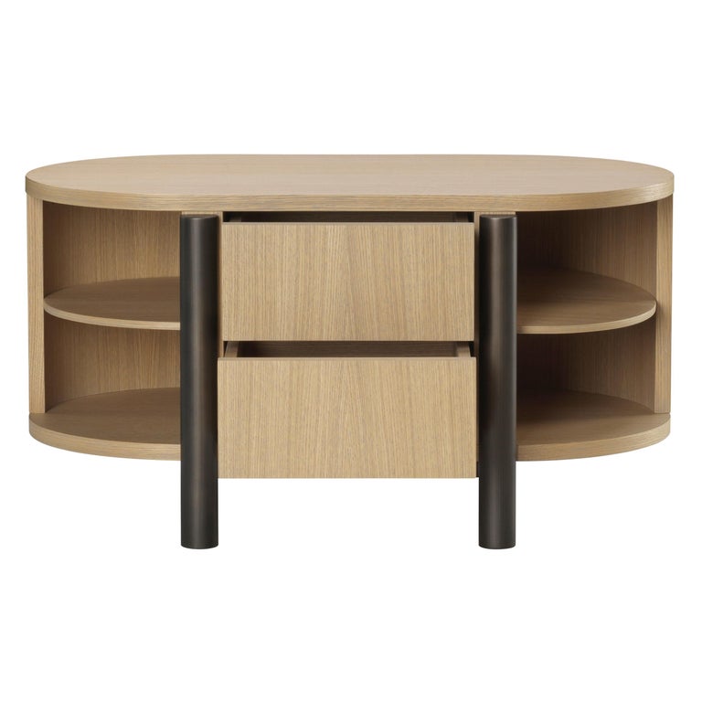 Table de chevet Tarantino, bois (aubépine) et structure en laiton bruni ...