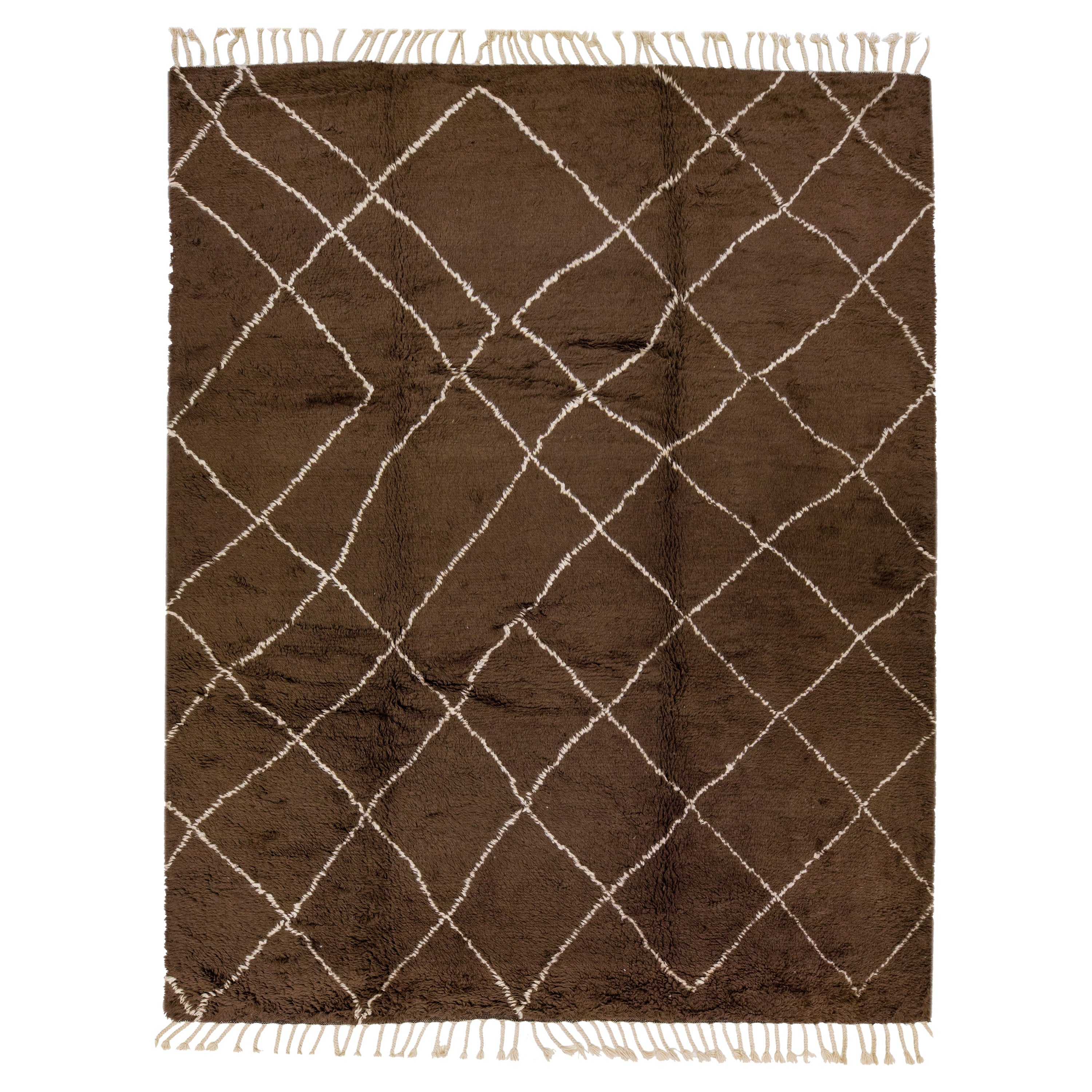 Contemporary Tribal Moroccan Style Wool Rug with Brown Field For Sale ...