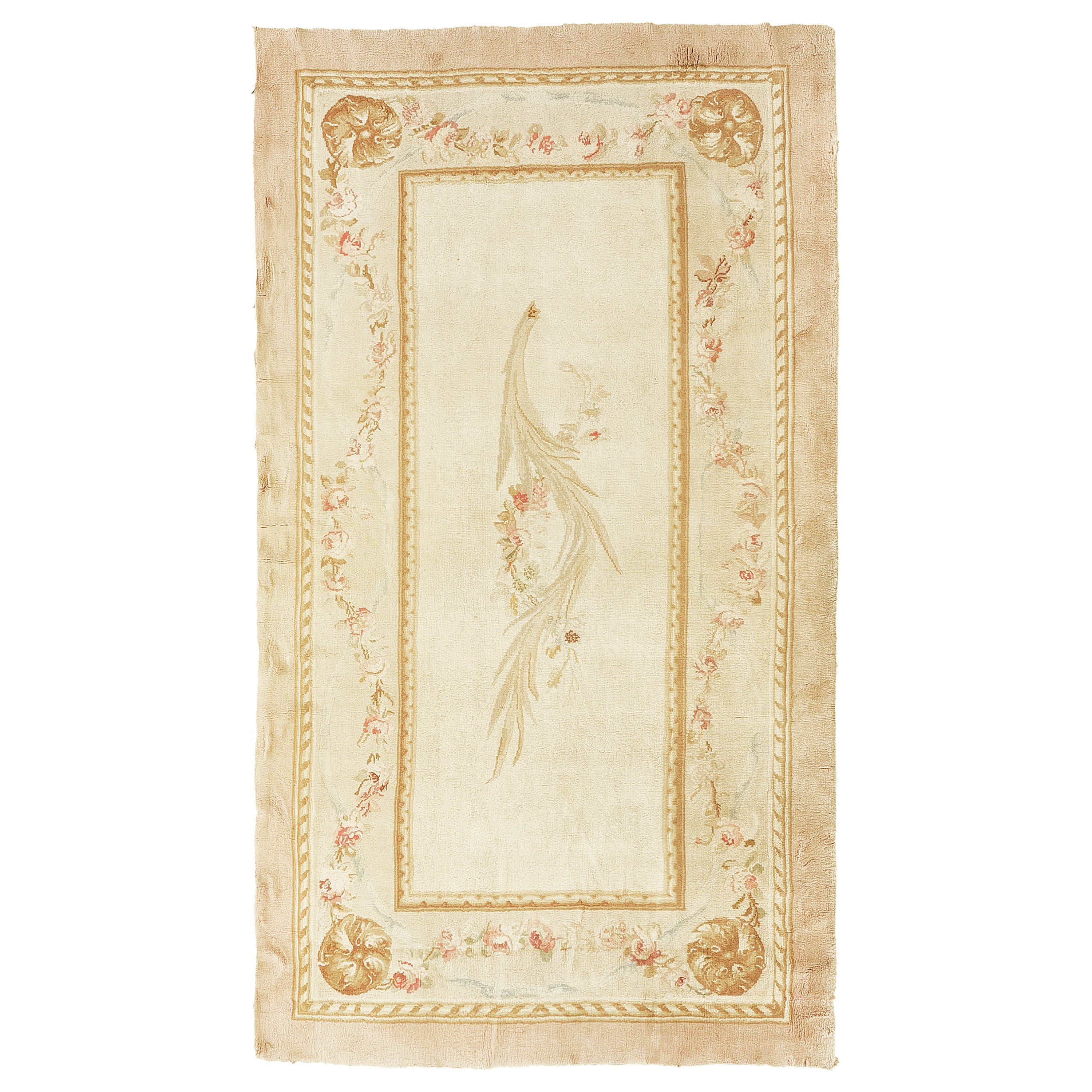 Antique French Savonnerie Rug in Cream with Floral Patterns For Sale at ...