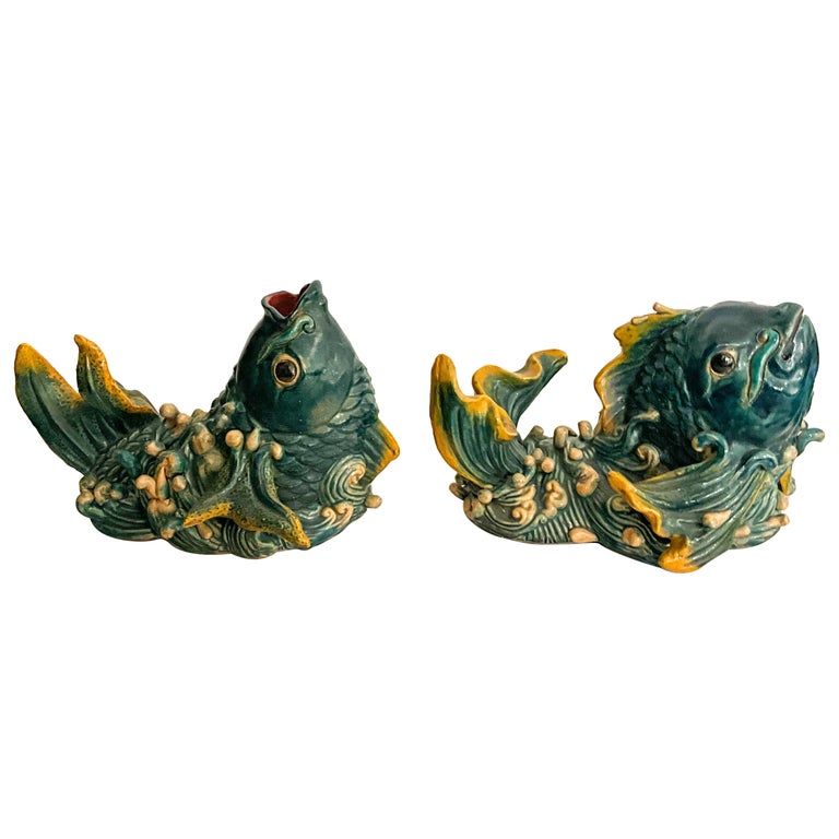 Mid-Century Chinese Export Style Majolica Terracotta Table Fish ...