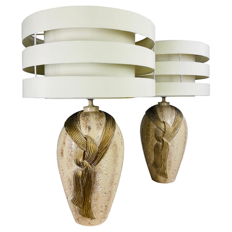 Mid-20th Century Art Deco Inspired Plaster Table Lamps with Custom ...