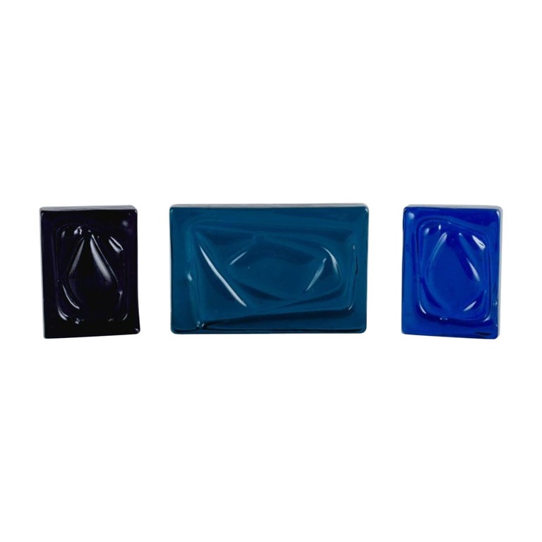 Scandinavian glass artist, three art glass reliefs with abstract motifs ...
