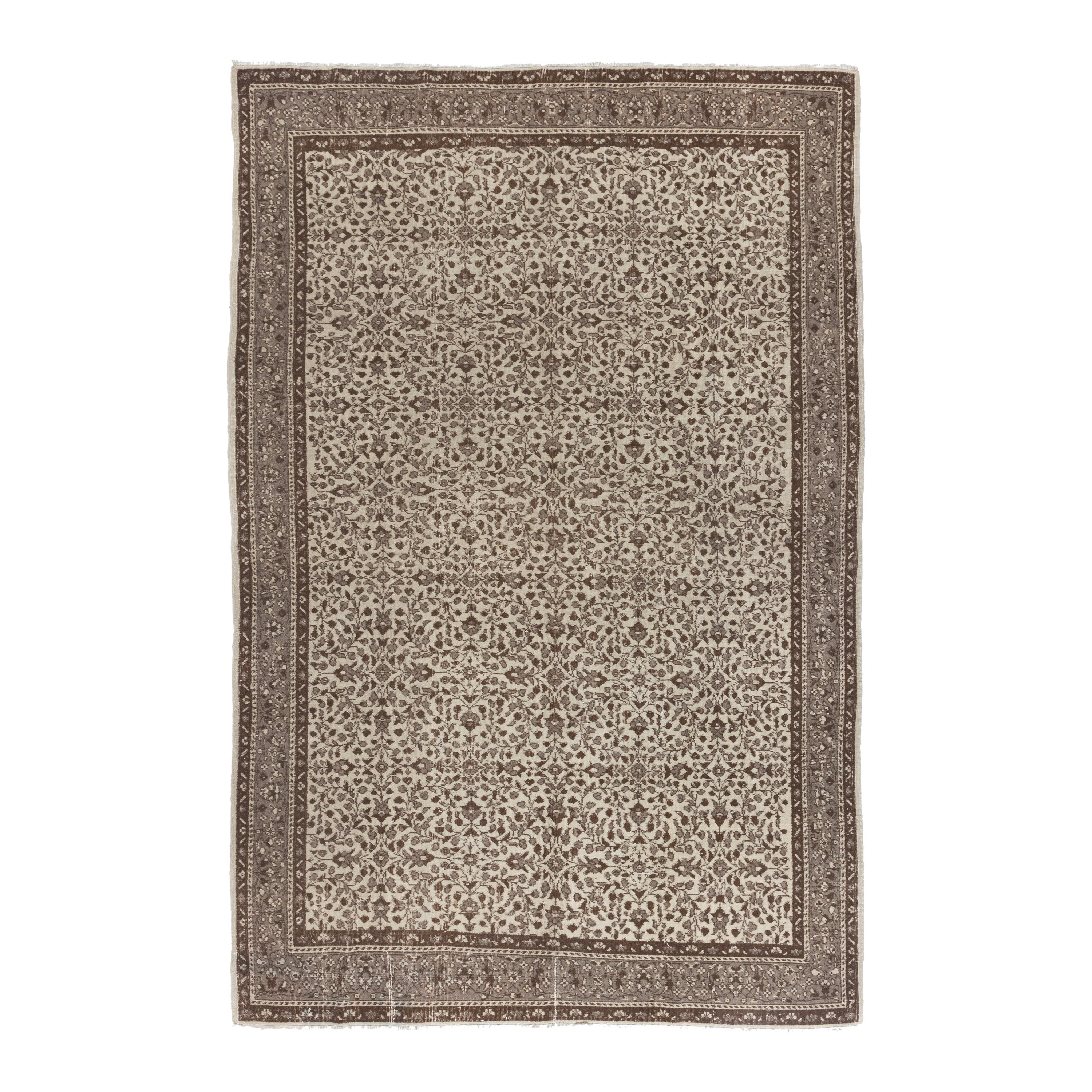 1960s Midcentury Vintage Rug in Beige-Brown and Green Geometric Pattern ...