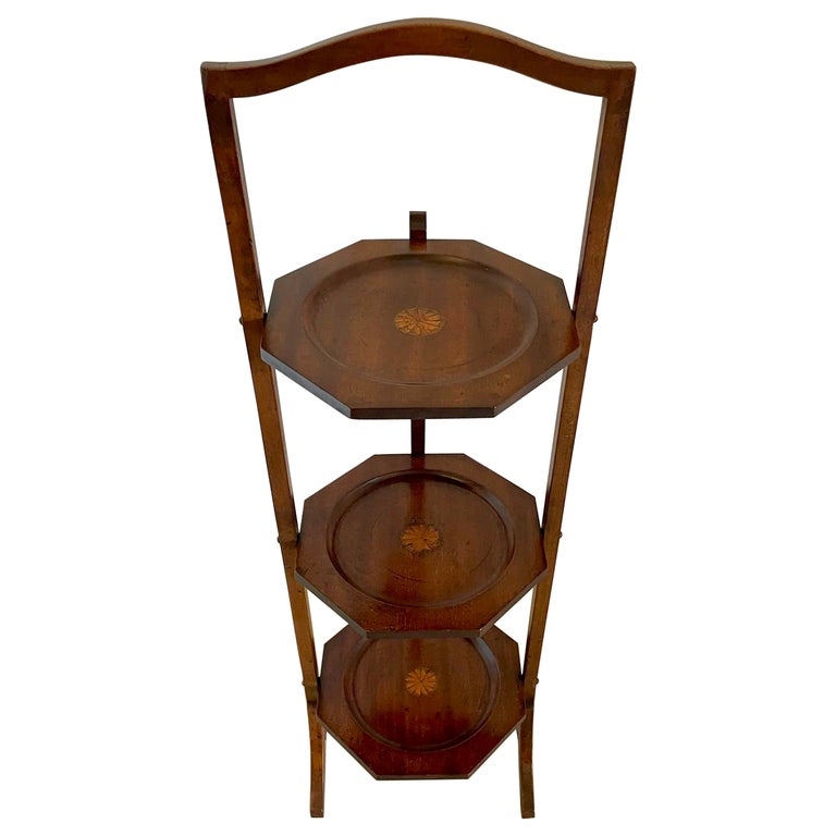 Antique Edwardian Inlaid Mahogany 3 Tier Cake Stand For Sale at 1stDibs