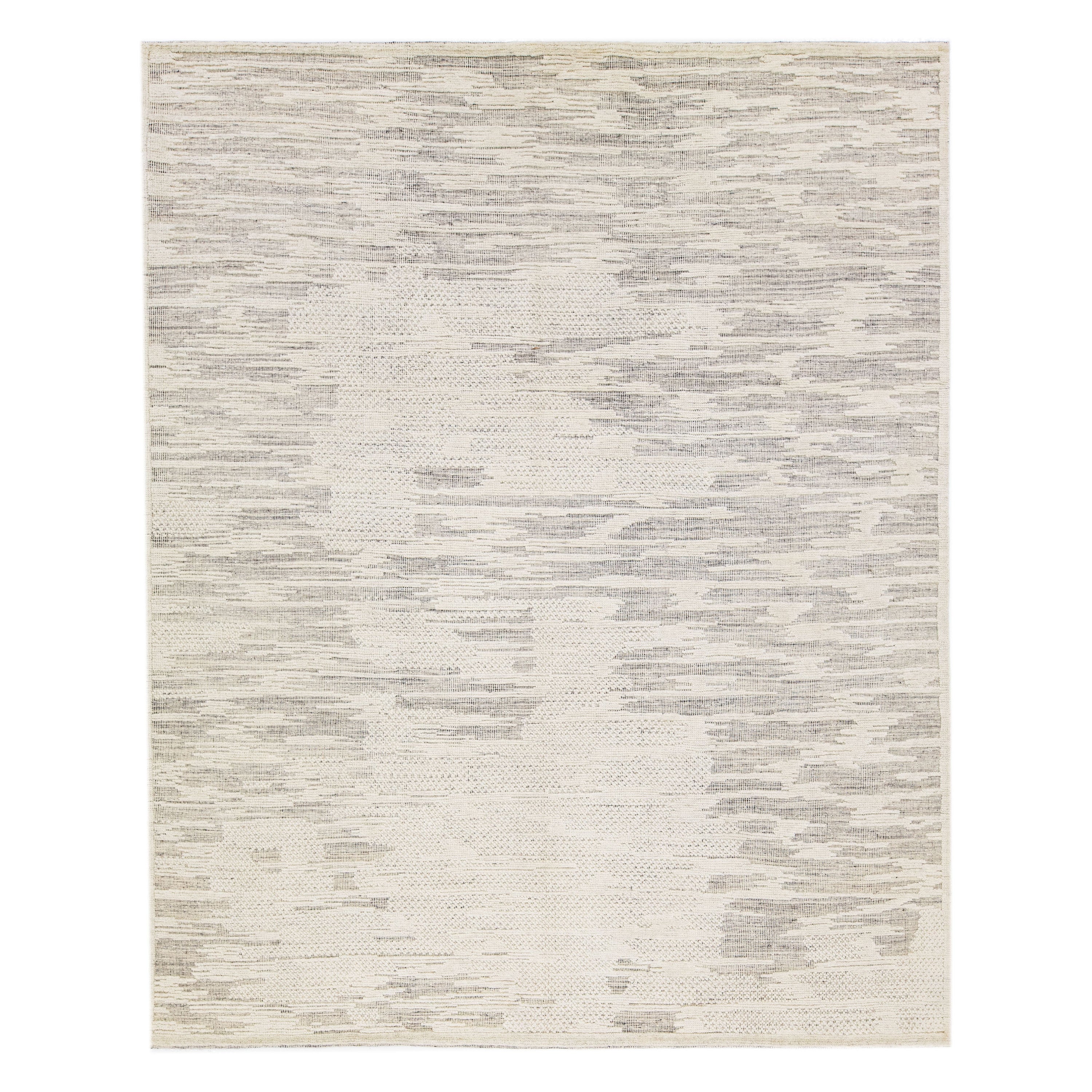 Handmade Ivory Abstract Moroccan Style Wool Rug For Sale at 1stDibs