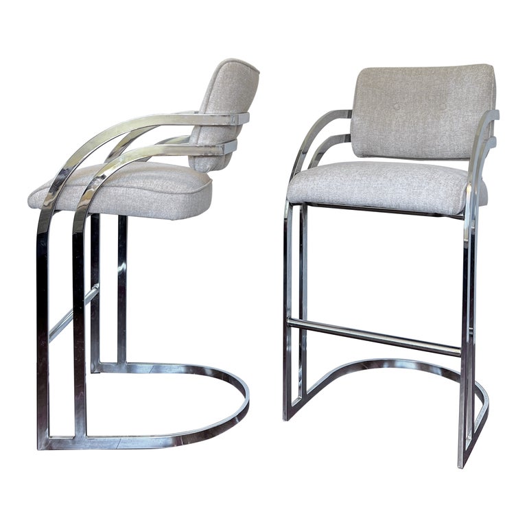 Vintage pair of cantilever bar stools in the style of Milo Baughman for ...