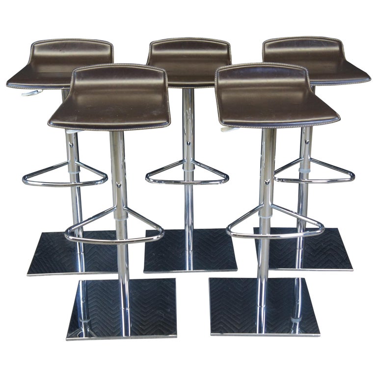 5 Frontgate Modern Contoured Brown Leather and Chrome Adjustable Piston ...