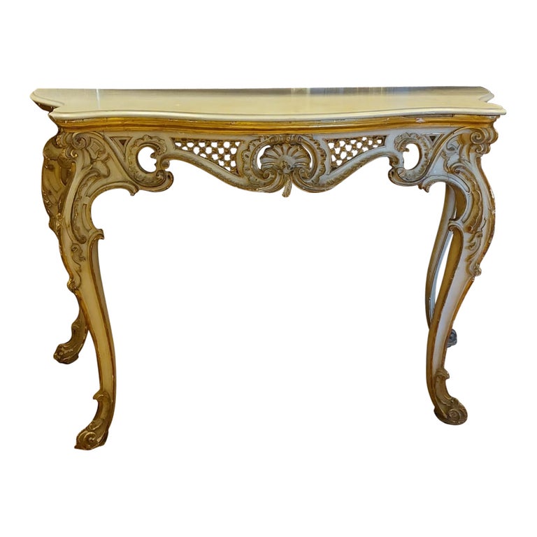 Console ancienne en bois laqué et doré, du 18e siècle, Italie En vente ...