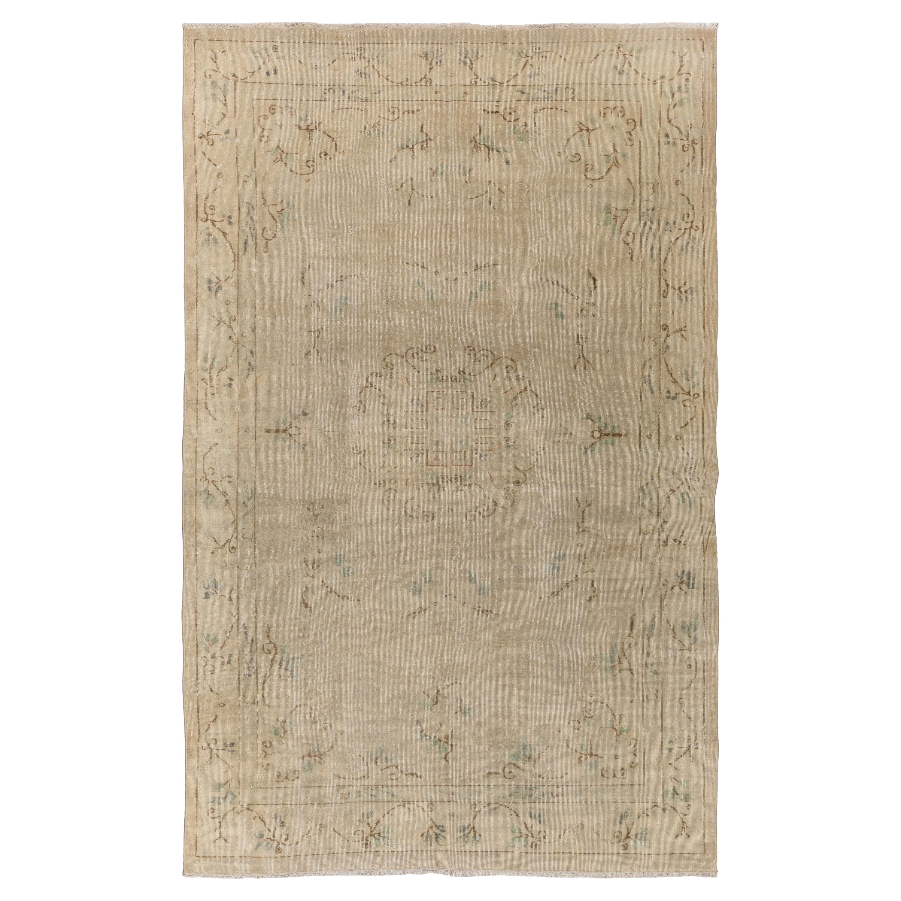 6.5x10 Ft. Art Deco Chinese design Vintage Handmade Area Rug in Neutral ...