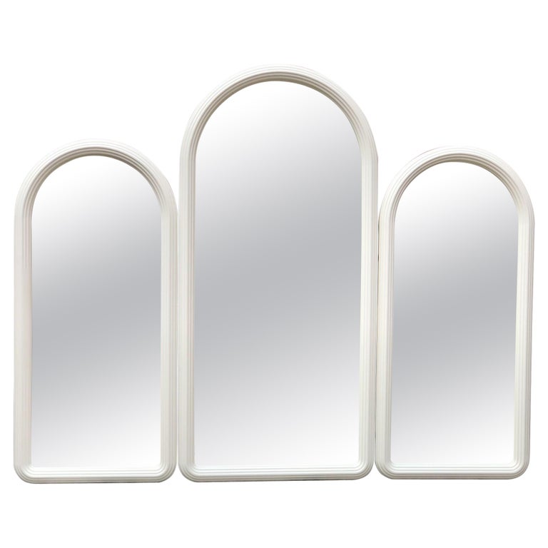 Ivory Lacquered Wood Tri-Fold Vanity Mirror For Sale at 1stDibs