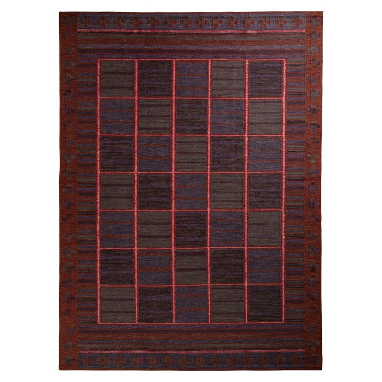 Rug and Kilim’s Scandinavian Style Kilim Rug in Red and Blue Geometric ...