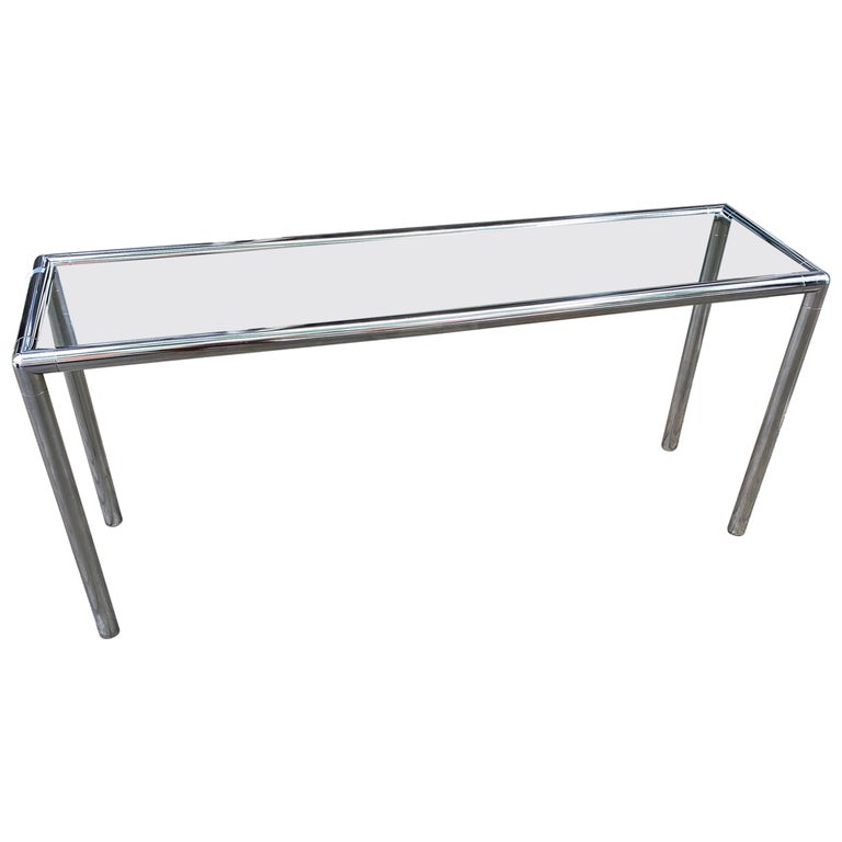 Tubular Chrome and Glass Sofa Table For Sale at 1stDibs