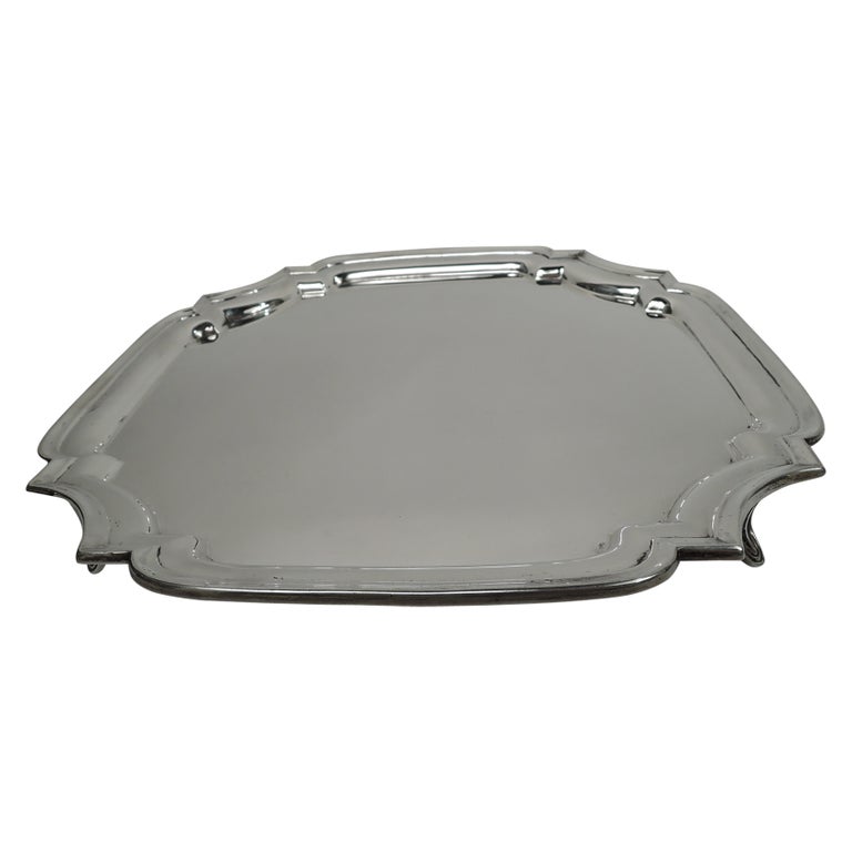 English Georgian Sterling Silver Square Cartouche Salver Tray For Sale ...