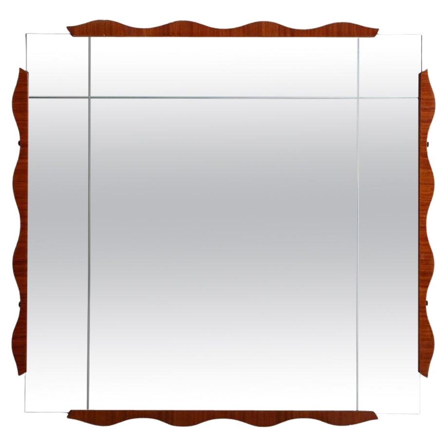 Square Metal Frame Mirror with Wood Panel Inlay For Sale at 1stDibs