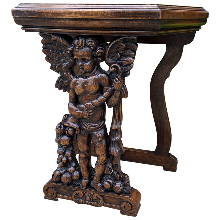 Antique French Table Side Table End Table Nightstand Pedestal CHERUB ...