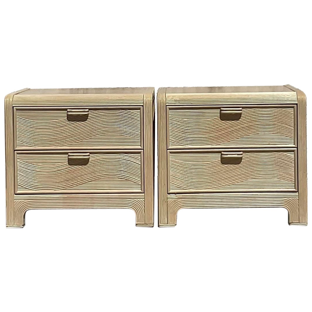 Pair of Bamboo and Pencil Reed Nightstands by Baker For Sale at 1stDibs