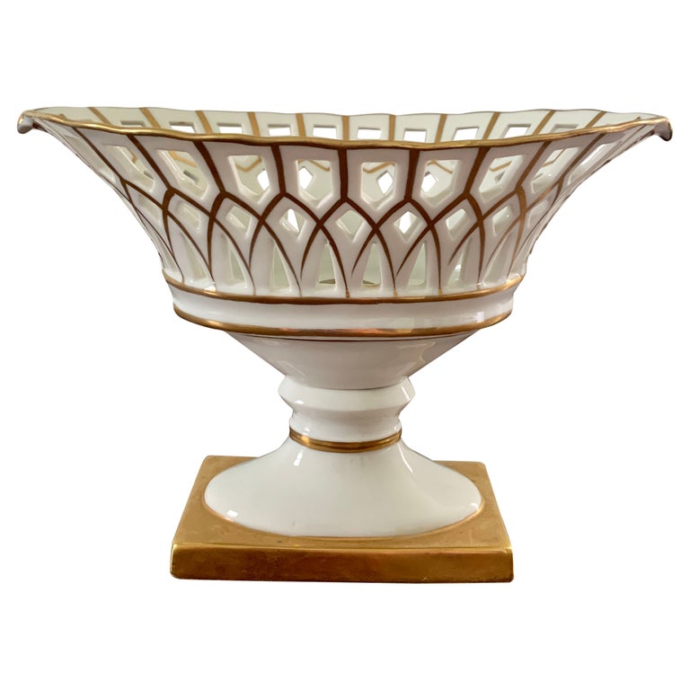Reticulated Regency White Porcelain and Gold Gilt Basket Compote For ...