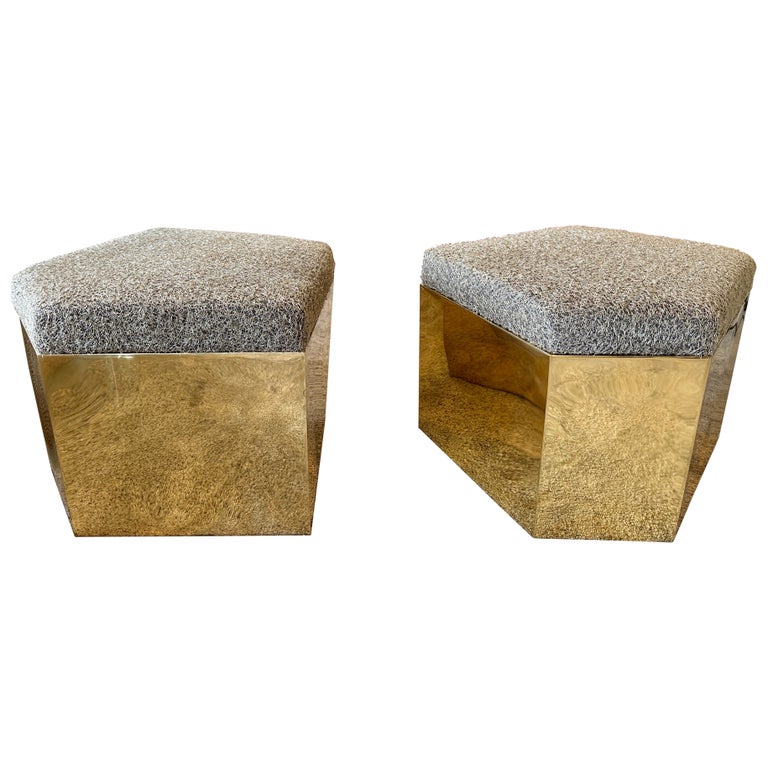Brass Trapezoid Shape Stools/ Benches, Pair For Sale at 1stDibs