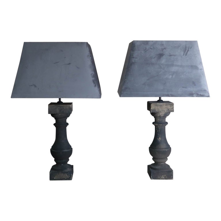 Large Pair of Antique Sandstone Balustrade Table Lamps For Sale at 1stDibs