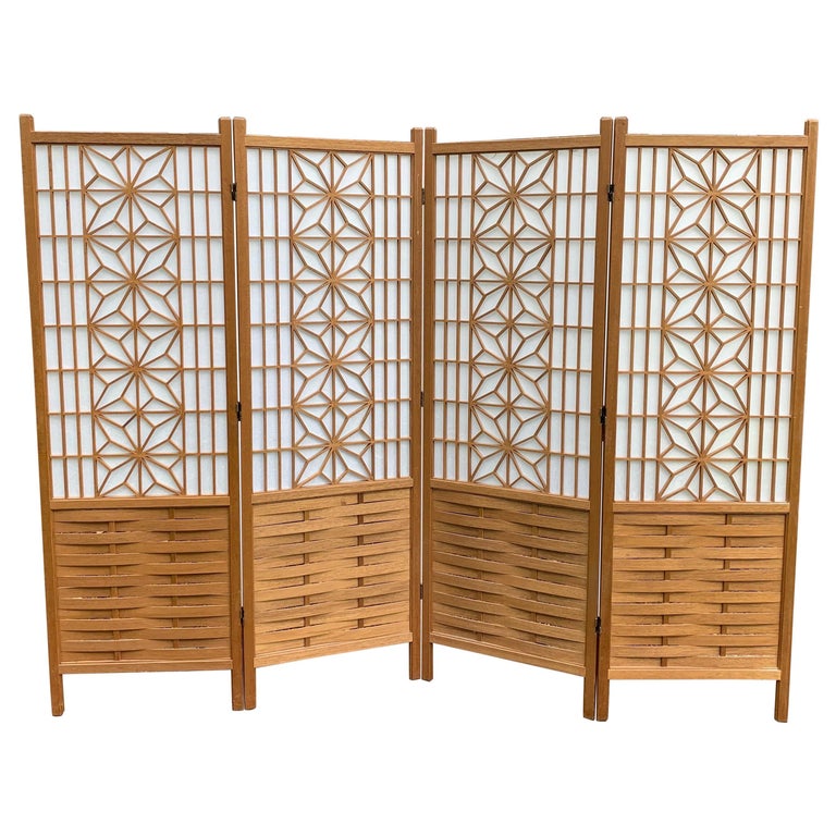 Vintage Mid-Century Woven Teak Wood Room Divider For Sale at 1stDibs