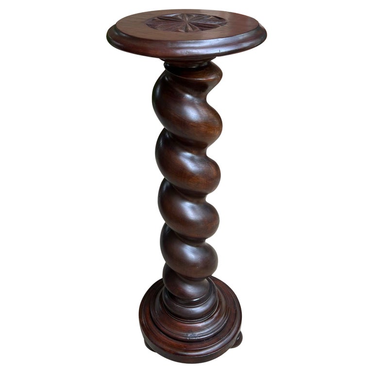 Antique French Pedestal Stand BARLEY TWIST Carved Oak Round Plant ...
