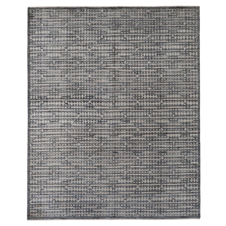 Grey and Ivory Squares Area Rug For Sale at 1stDibs