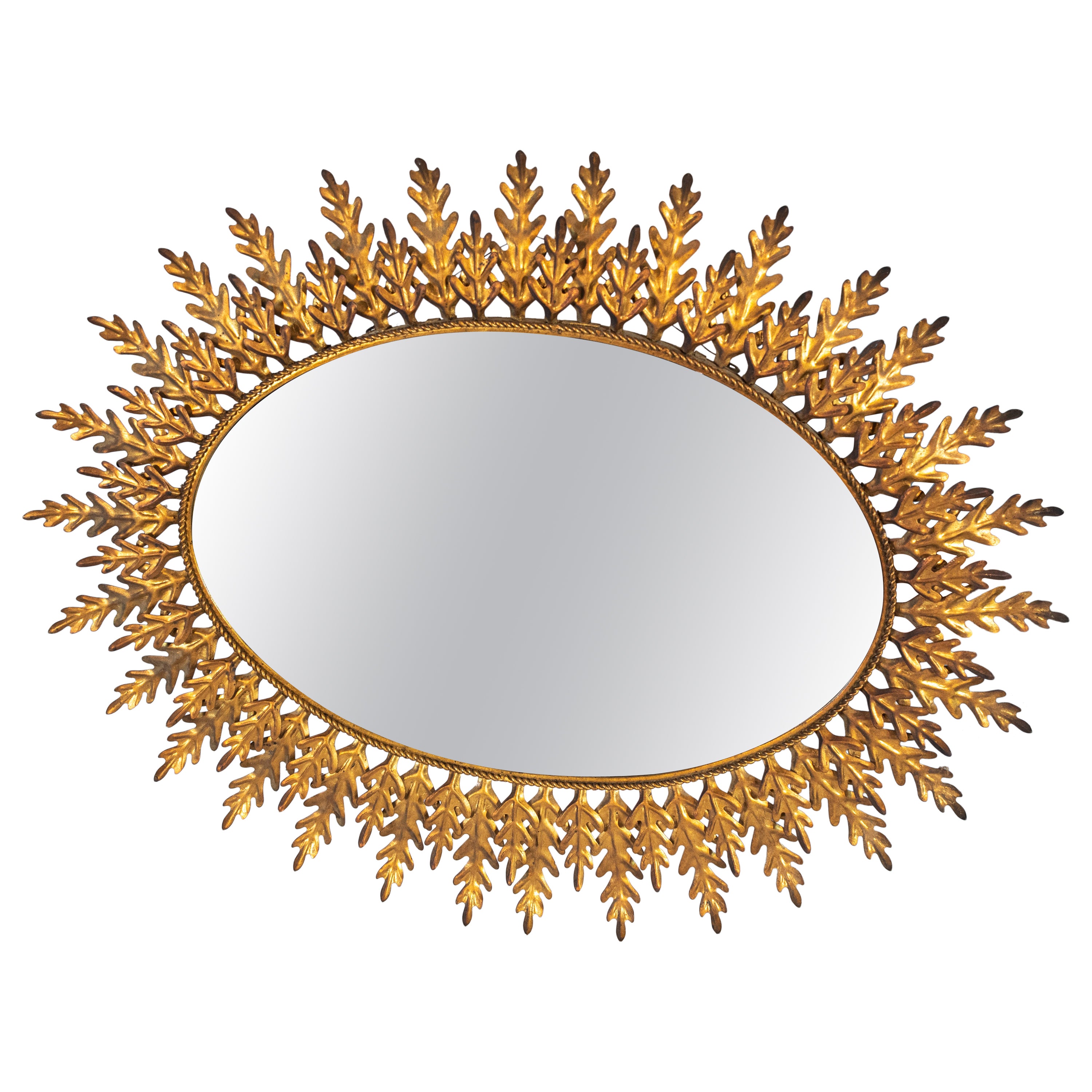 Antique early 20th century small oval gold leaf and paint gilt French ...