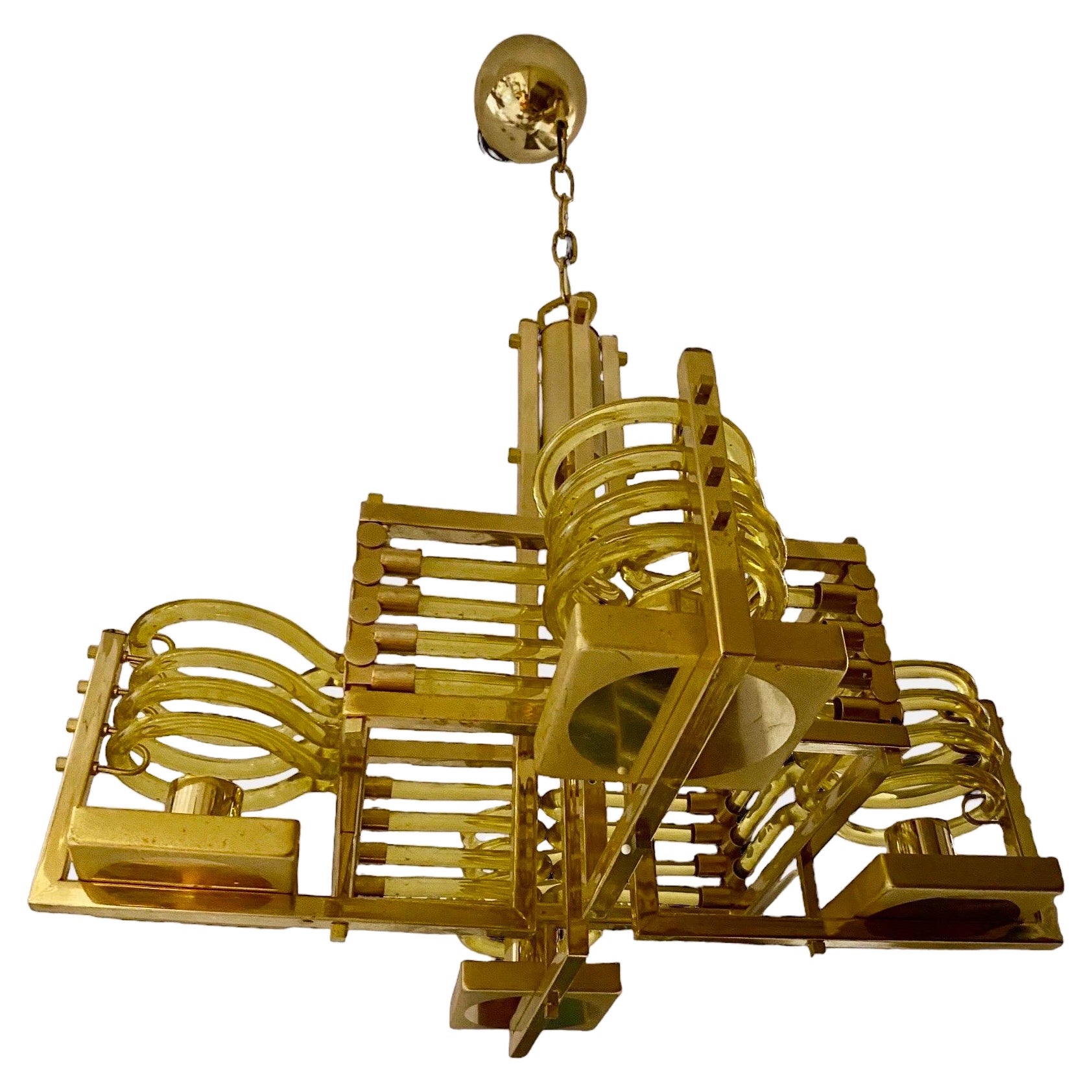 Gaetano Sciolari Chandelier Glass Murano with Gold Plated Structure ...