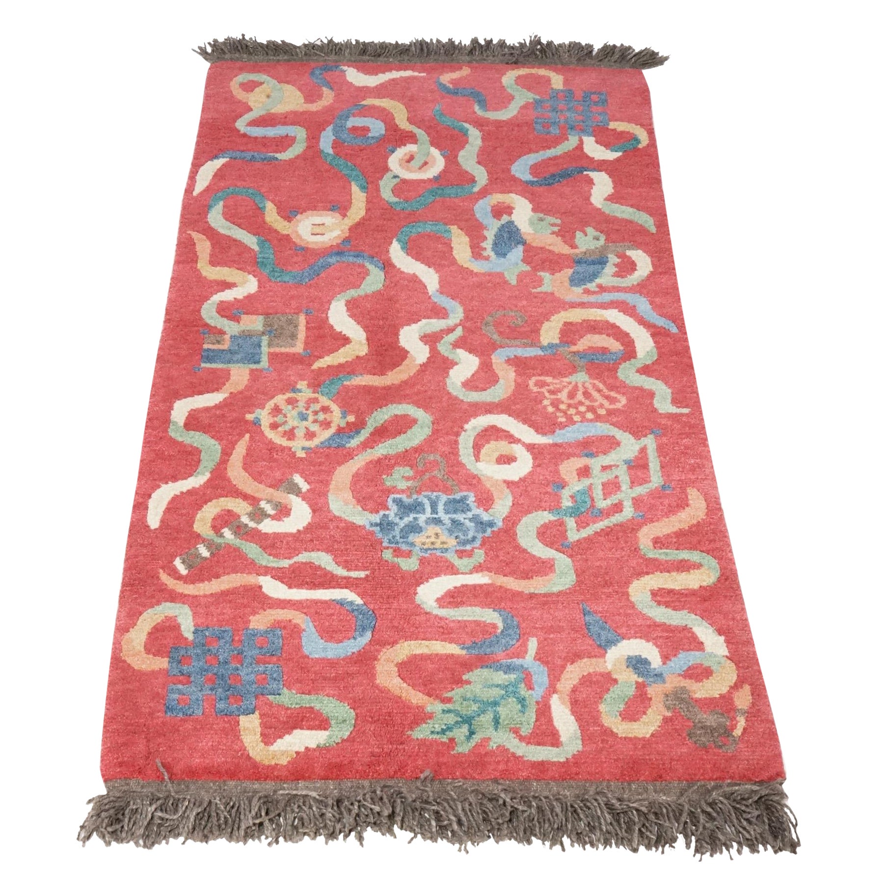Tibetan Buddhist 8 Auspicious Symbols Rug 20th C For Sale at 1stDibs