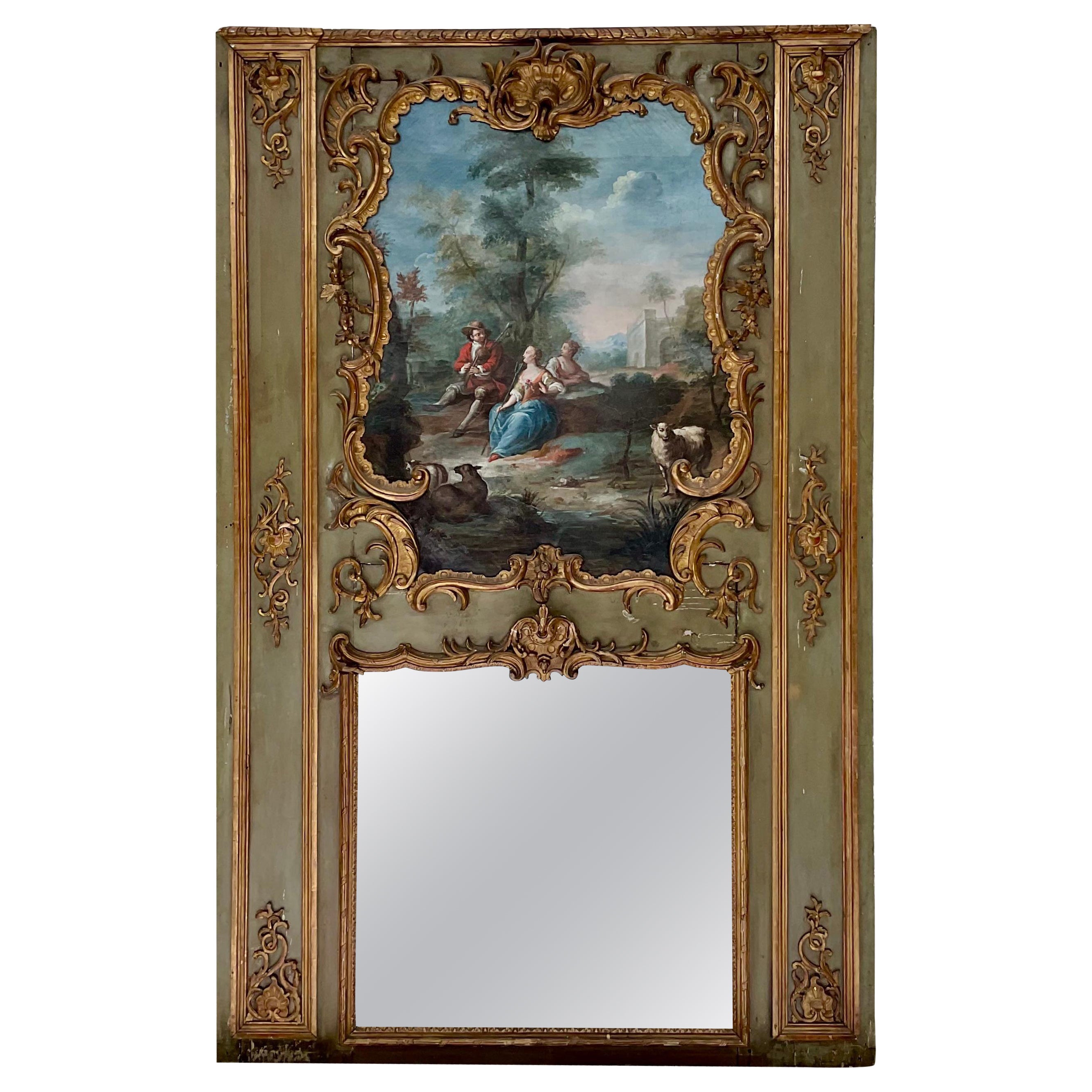 Monumental 18th Century French Giltwood Trumeau Mirror with Original ...