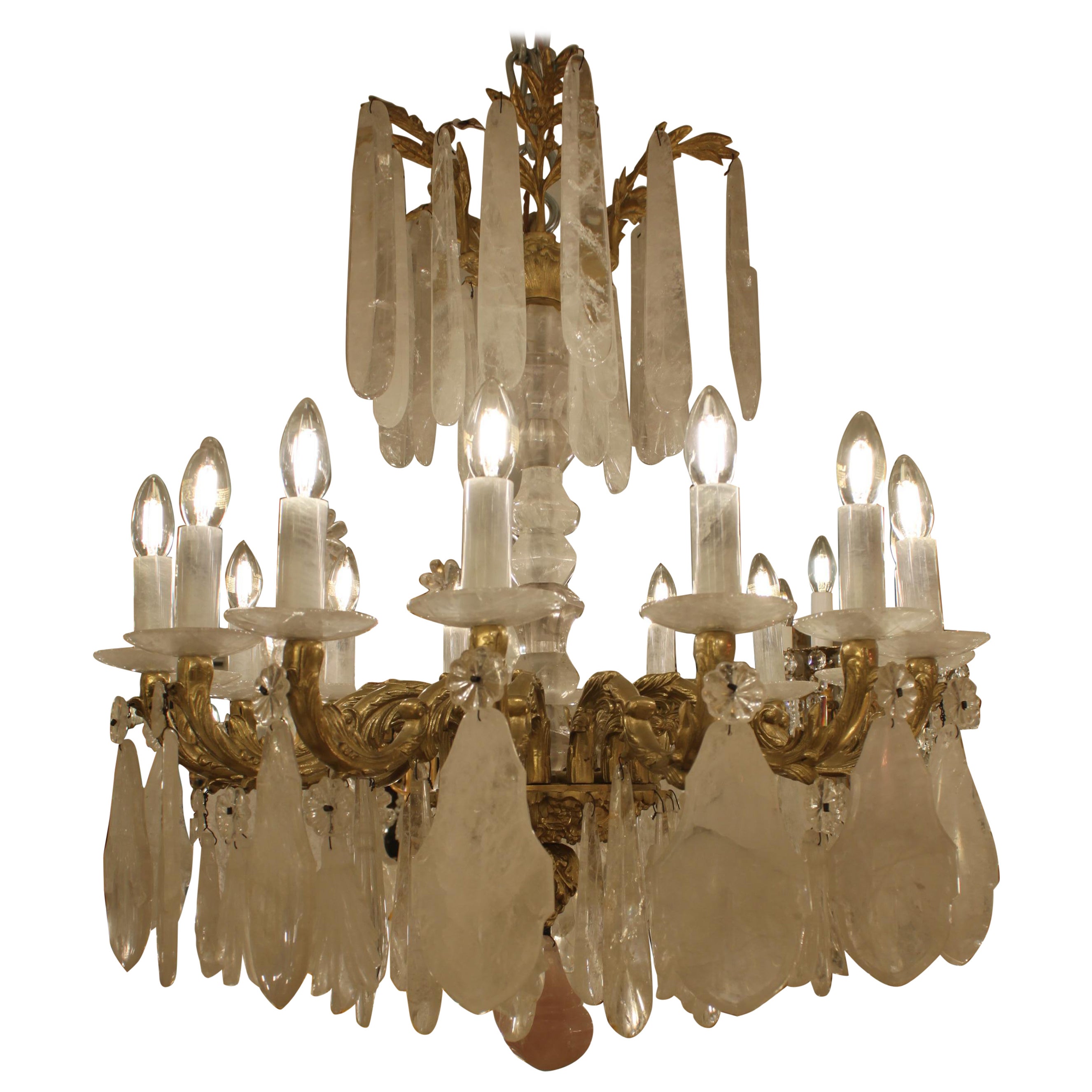 Excellent french rococo rock crystal gilt bronze chandelier For Sale at ...