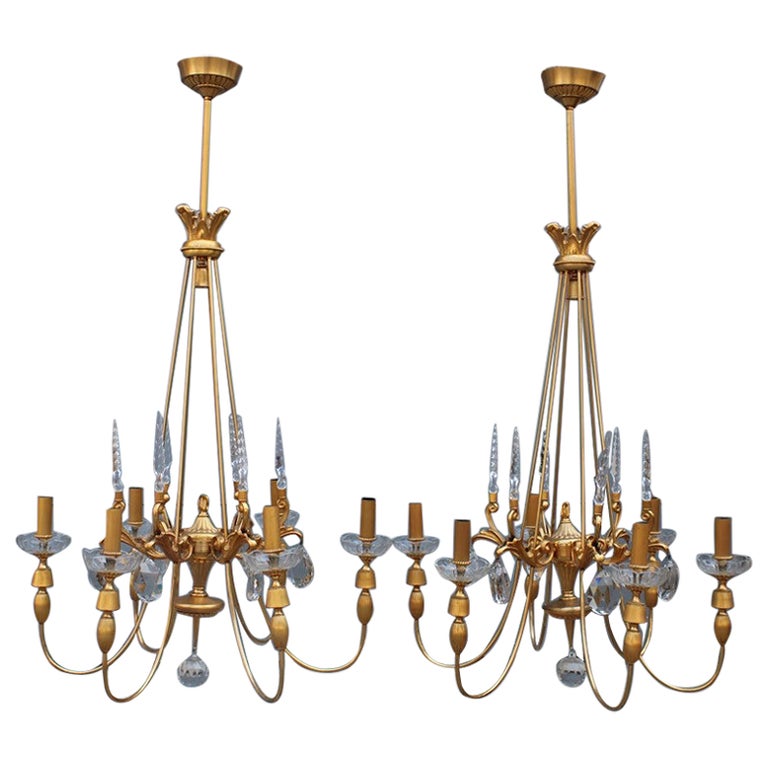 Pair of Midcentury French Chandeliers in Crystal Maison Jansen 24kt ...