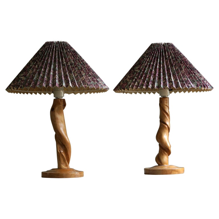 Pair of Sculptural Organic Wooden Table Lamps, Scandinavian Modern ...