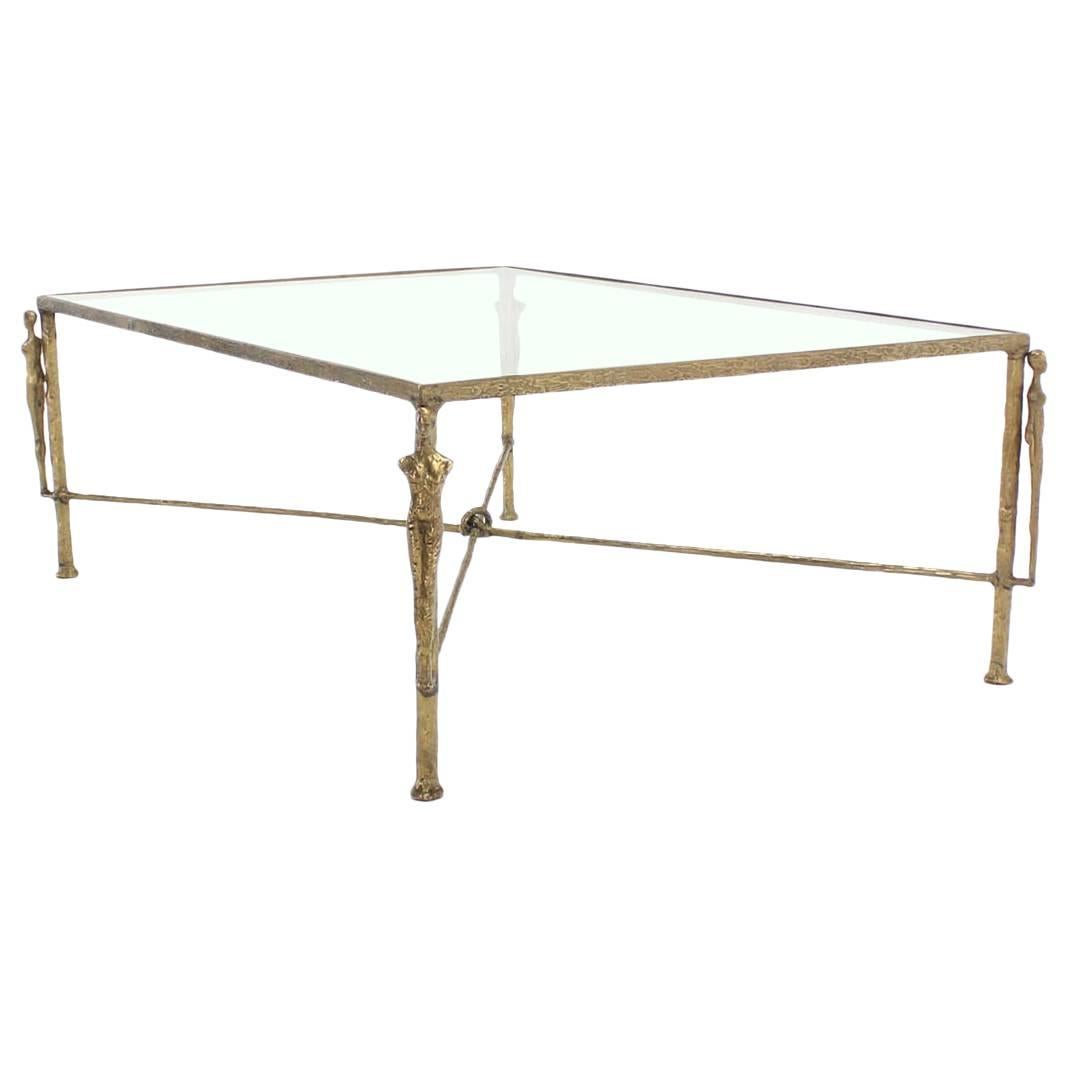 Large Rectangle Solid Bronze Figural Base Glass-Top Coffee Table at 1stDibs