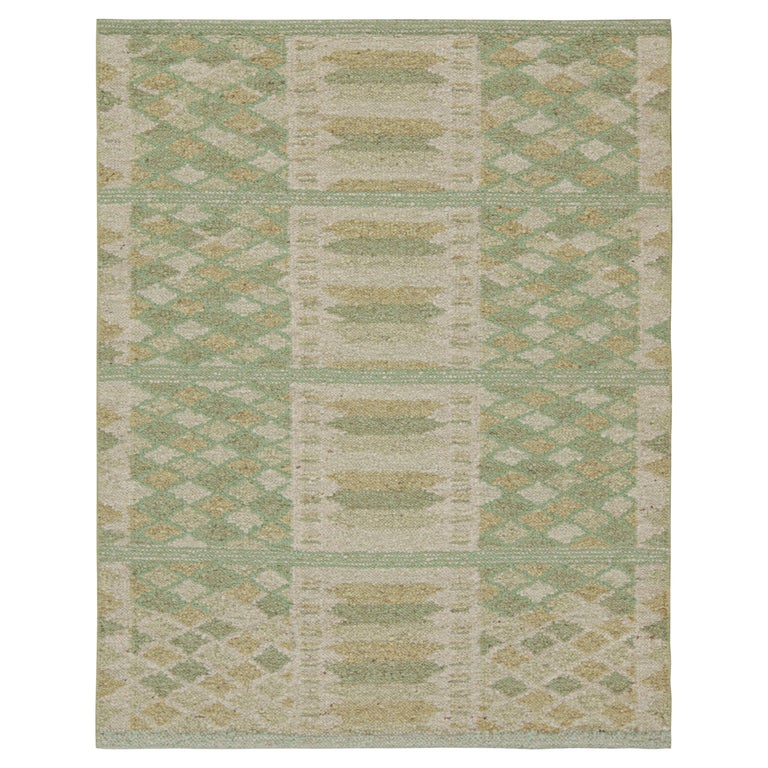 Rug and Kilim’s Scandinavian Style Kilim in Green, Gold and Cream ...
