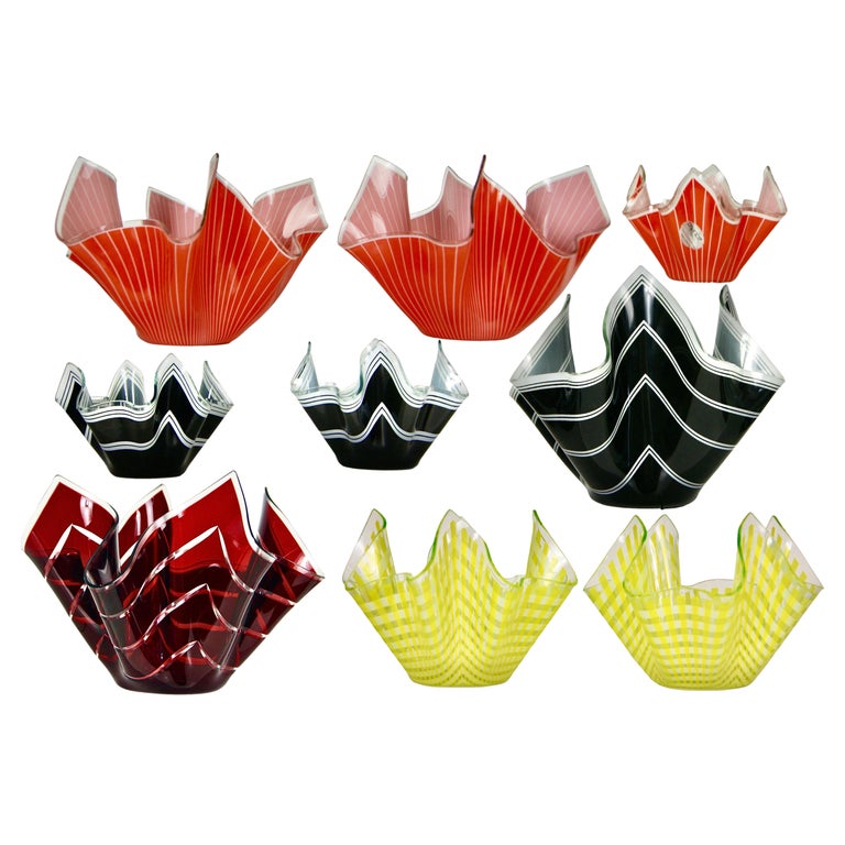 Lot of 9 Midcentury British Made Chance Glass Handkerchief Posey Vases ...
