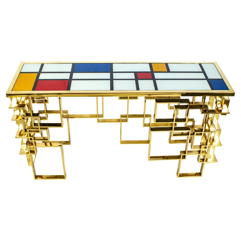 Console italienne contemporaine sculpturale en laiton et plateau en ...
