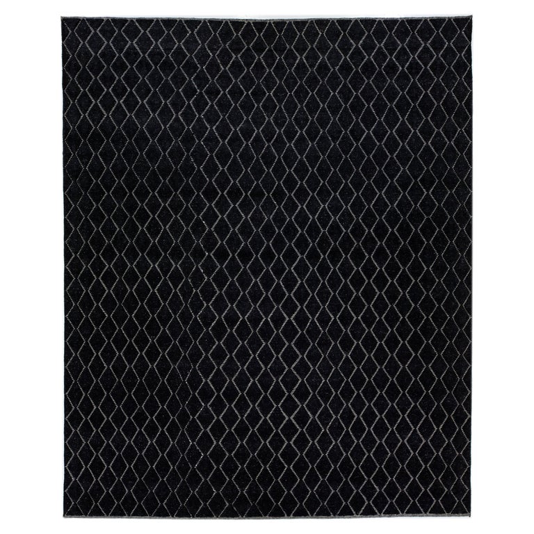 Modern Moroccan Style Black Wool Rug with Geometric Motif For Sale at ...