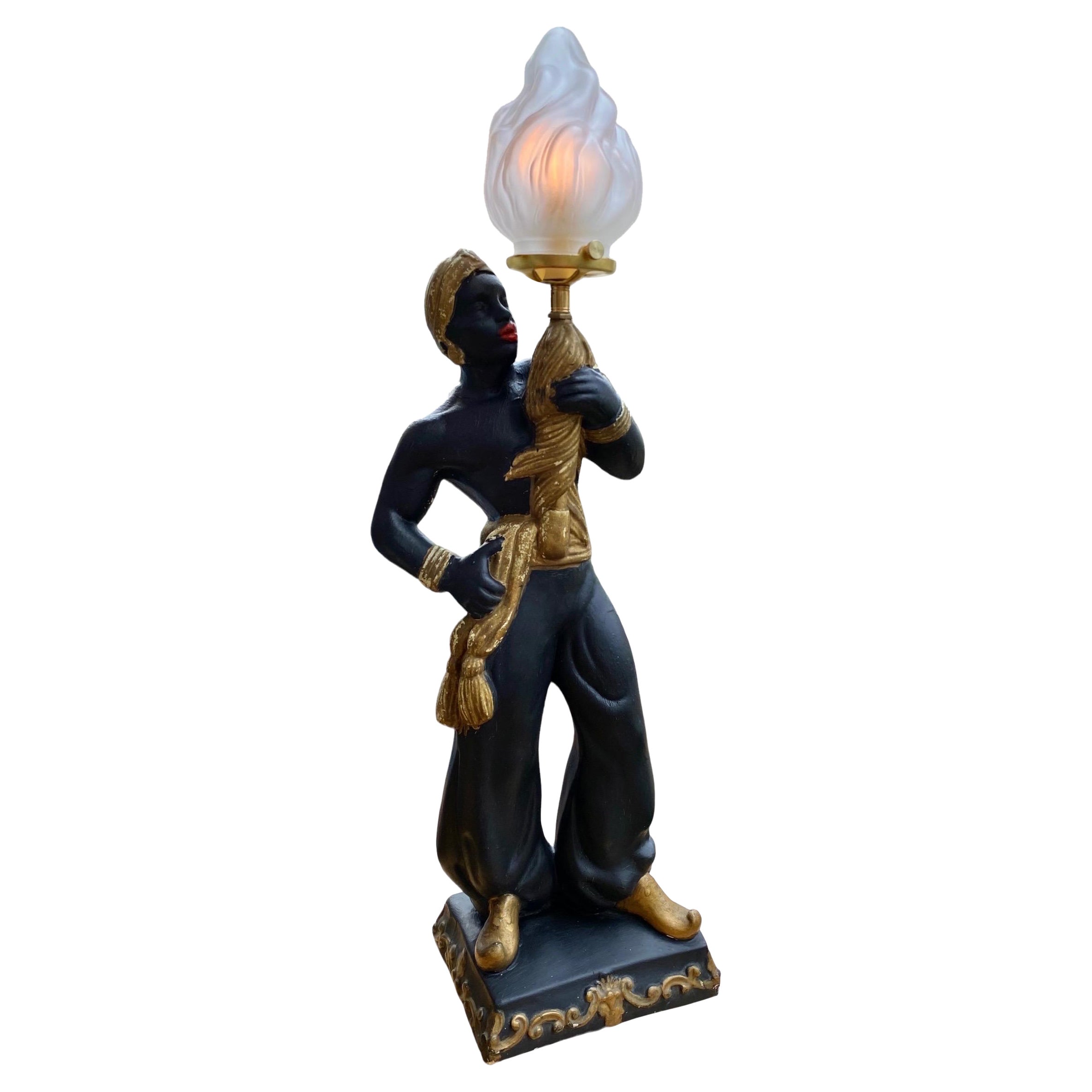 Vintage 1940s Chalk Ware Blackamoor Genie Lamp For Sale at 1stDibs