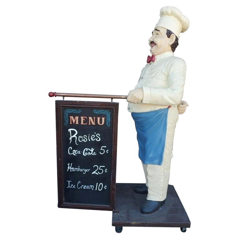 Life-size Chef With Menu Board Statue For Sale at 1stDibs