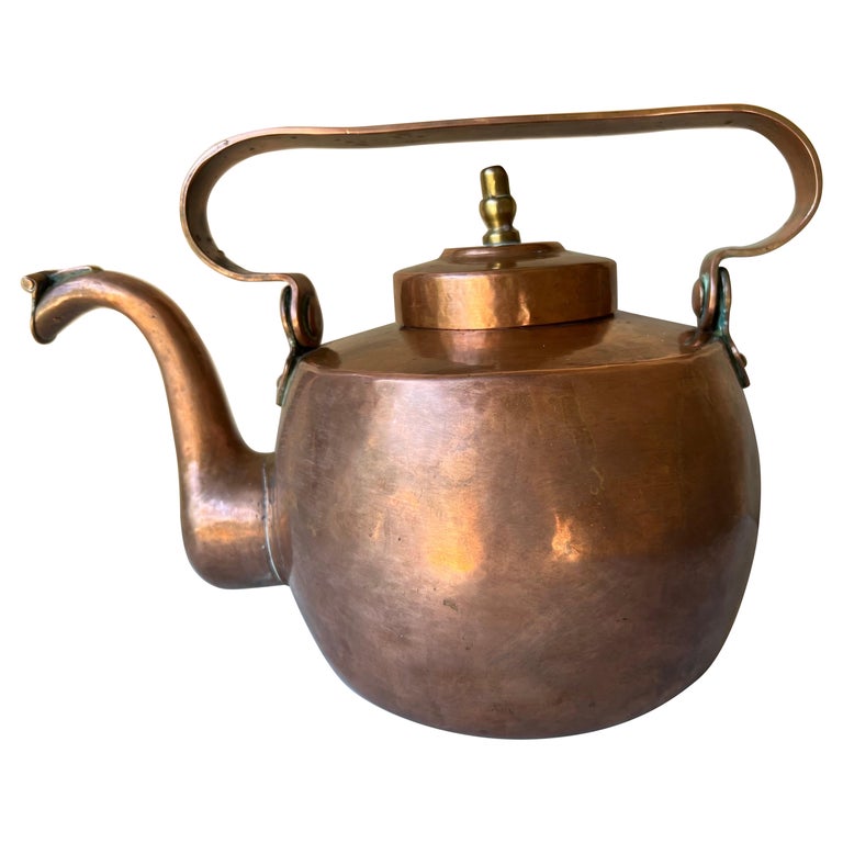 Antique Copper Kettle With Unique Handle For Sale at 1stDibs