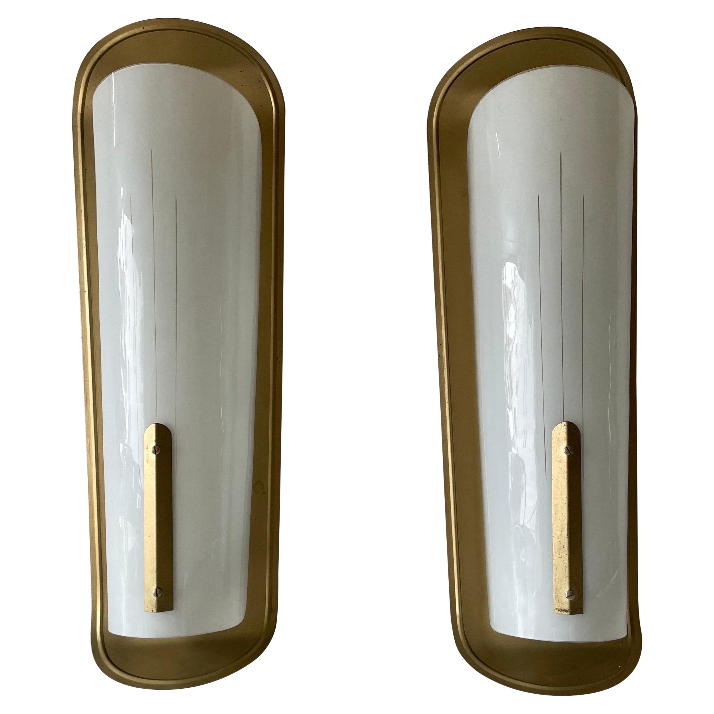 XXL Glass and Antique Gold Metal Backplate Pair of Cinema Sconces ...