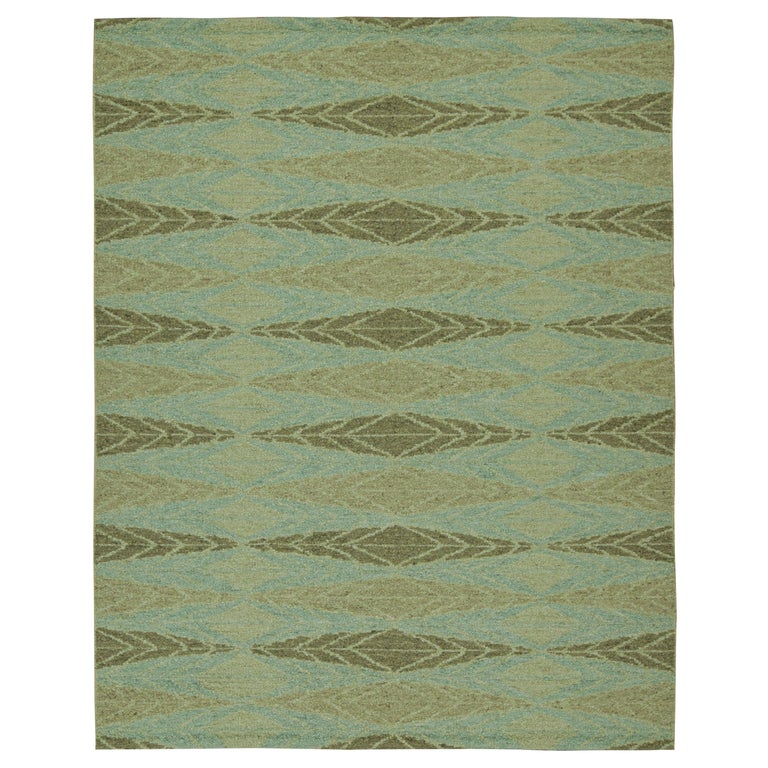 Rug and Kilim’s Scandinavian Style Kilim with Green Geometric Patterns ...