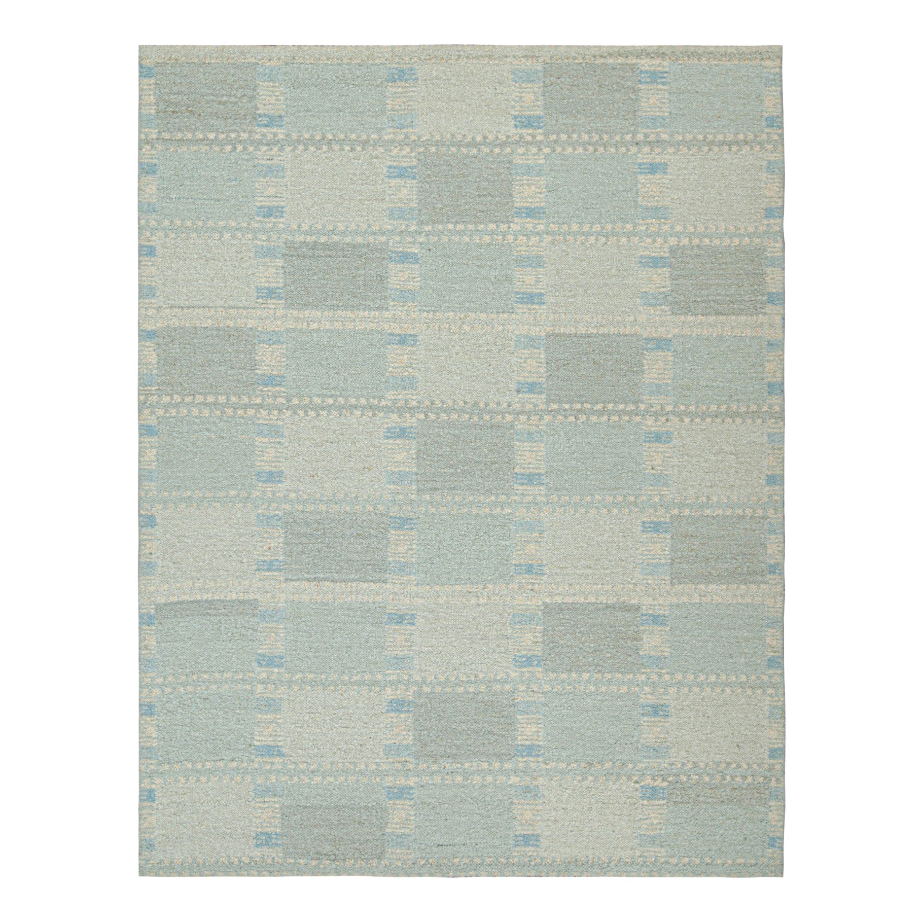 Rug and Kilim’s Scandinavian Style Kilim in Green and White Geometric ...