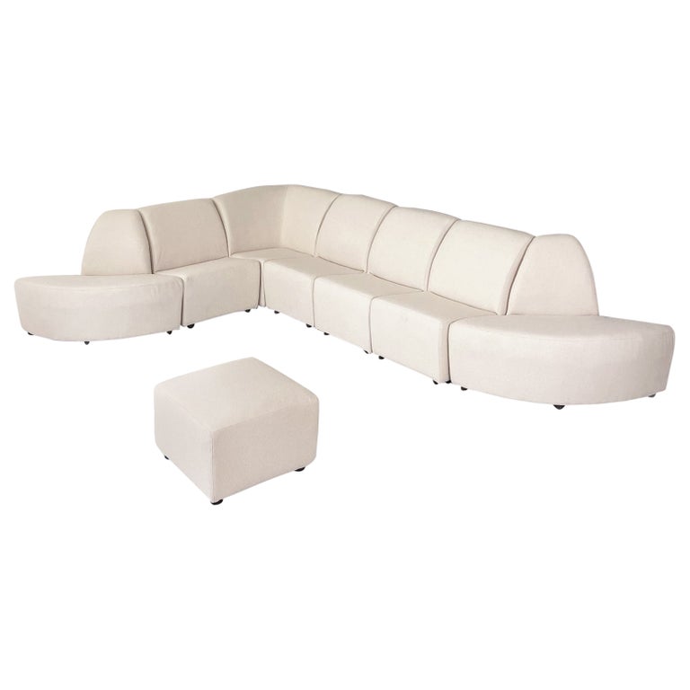 Italian Modern Modular and Corner Sofa in White Fabric, 1980s For Sale ...