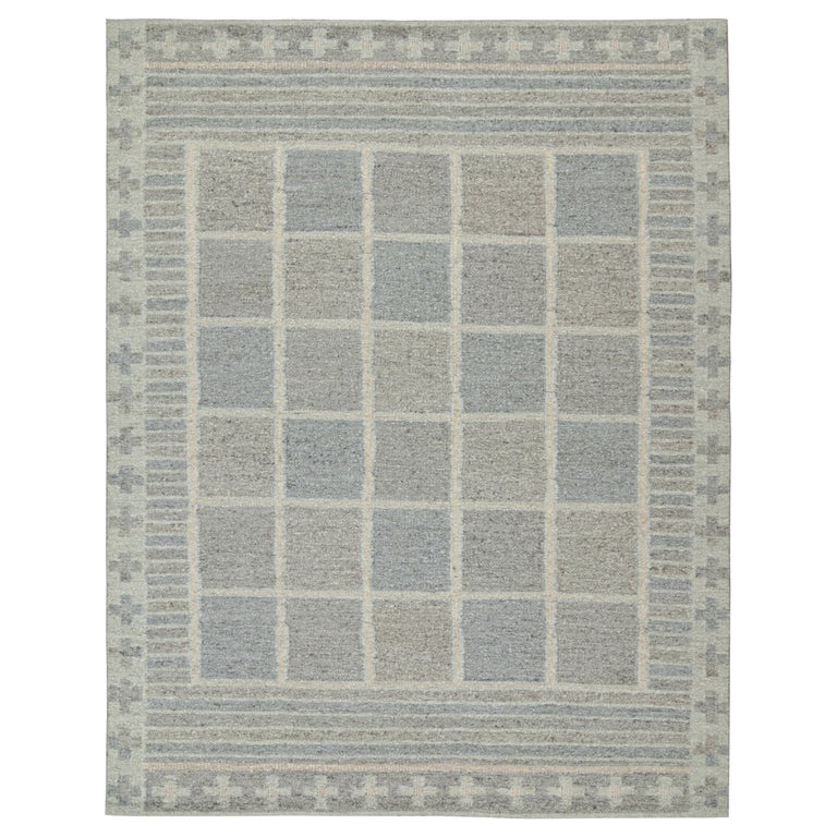 Rug and Kilim’s Scandinavian Style Kilim in Blue and Gray Geometric ...
