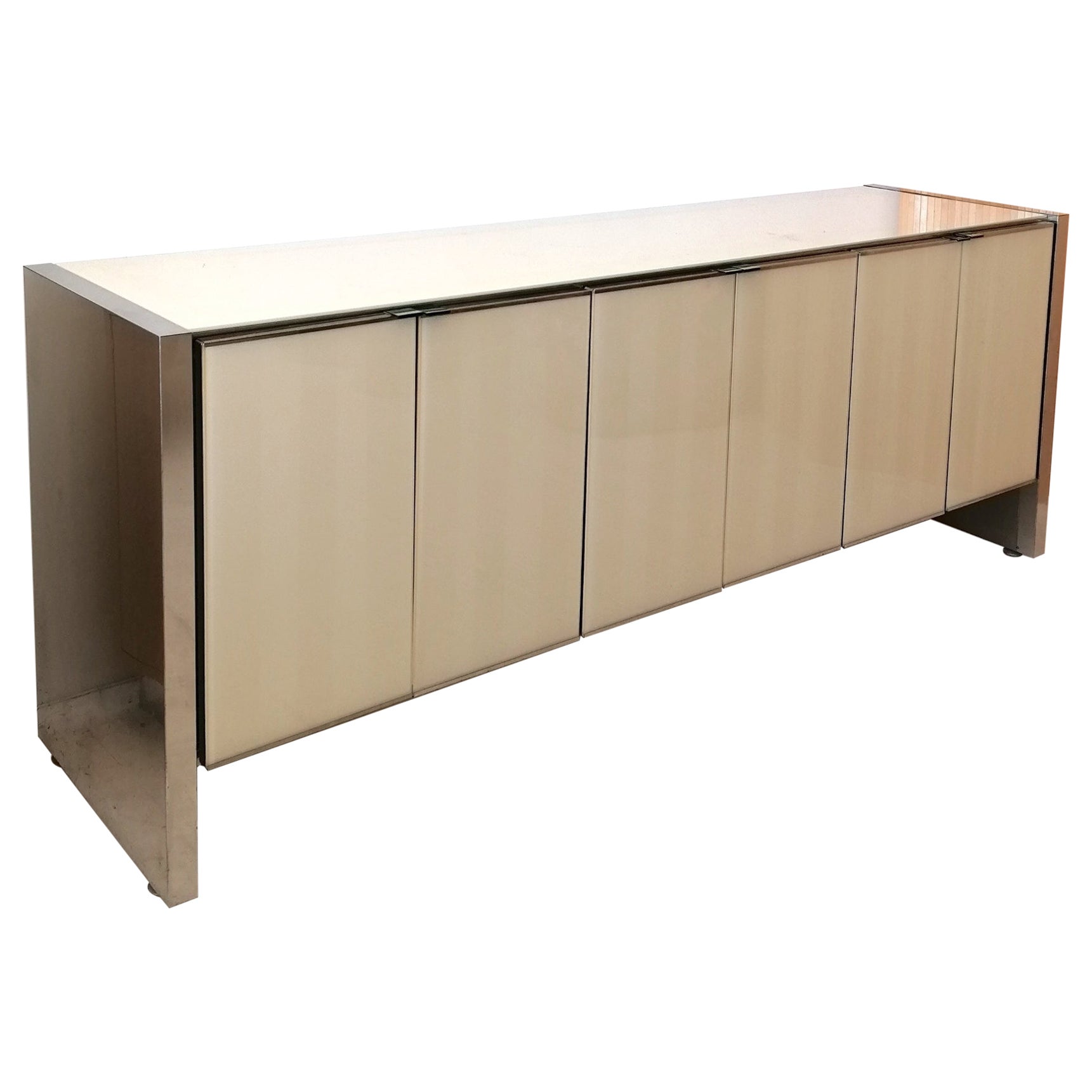 Vintage Post Modern Cream Glass and Steel Sideboard By Ello Furniture ...