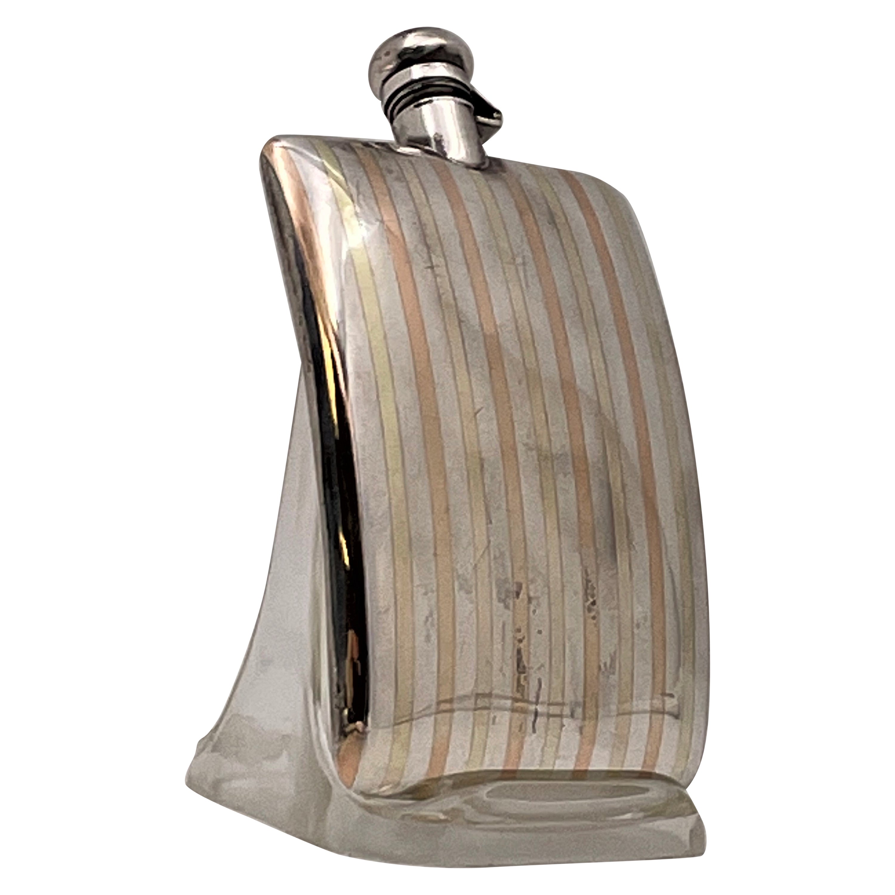 14k Gold and Sterling Silver Striped Flask in Art Deco Style For Sale ...