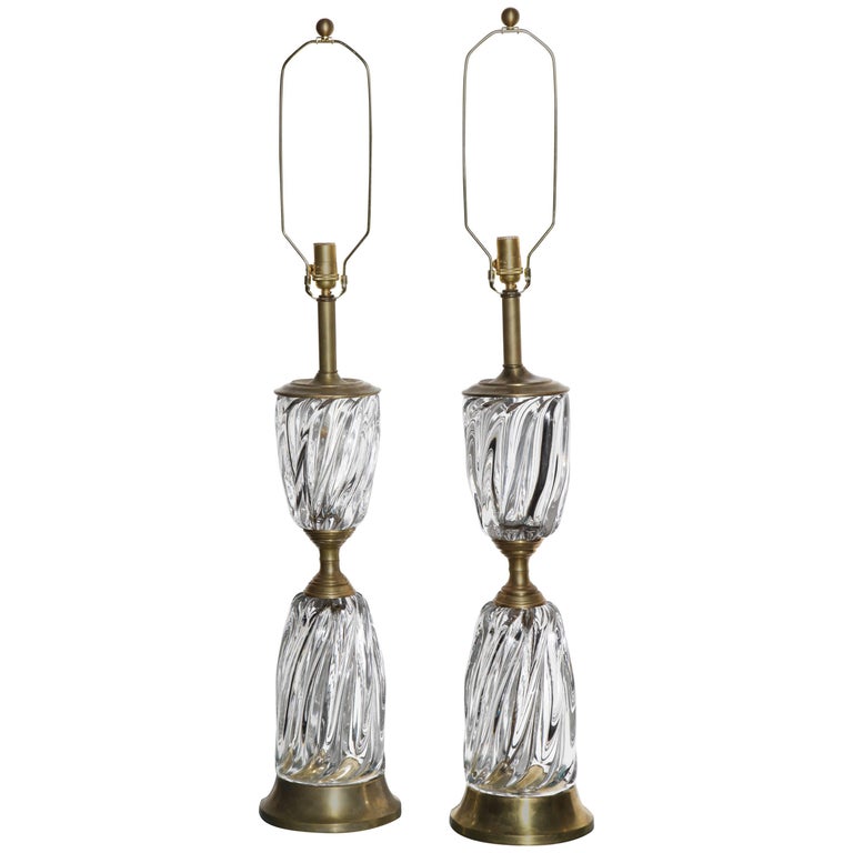 Monumental Pair of Marbro Lamp Co. Clear Murano Art Glass Rope Twist ...